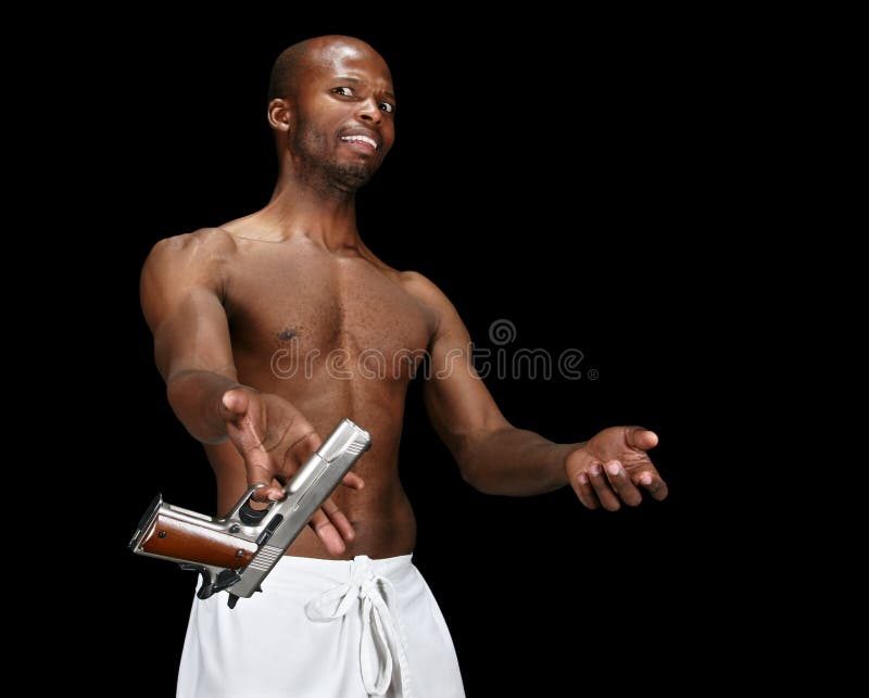 Black man surrendering gun stock image. Image of firearm - 5318071