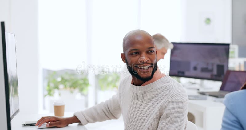 Black Man, Teamwork and Working on Computer in Office for Metor ...