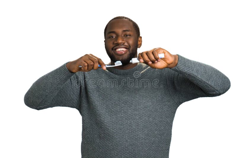 Black Man with Toothpaste and Brush. Stock Photo - Image of excited ...