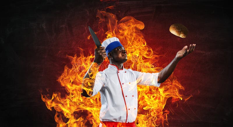Black Chef Creative Cooking. Mixed Media. Stock Photo - Image of hand ...