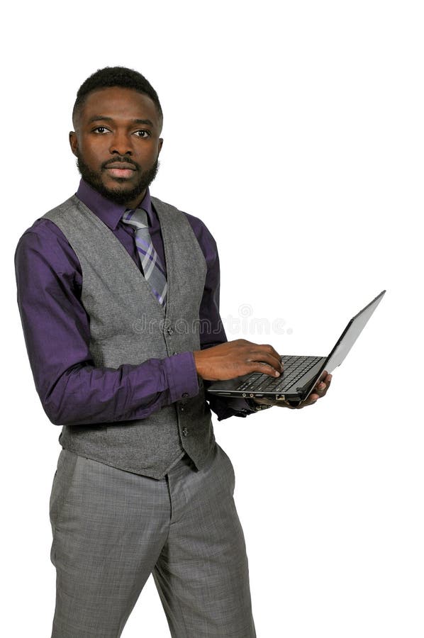Black Man Using Computer stock image. Image of notebook - 83250727