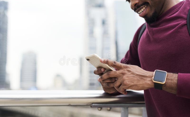 Black Man Using Mobile Phone Stock Image - Image of mobile, american ...