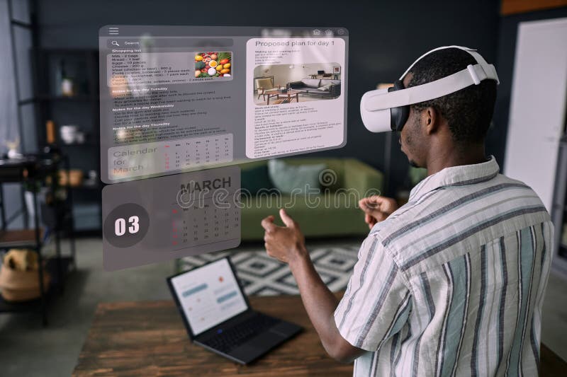 Black Man Using VR Headset stock image. Image of remote - 323728285