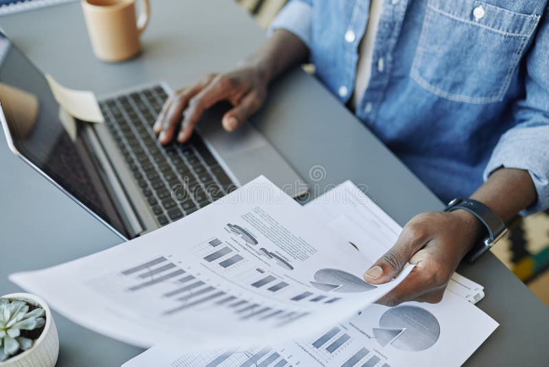 Black Man Working with Documents Closeup Stock Image - Image of adult ...