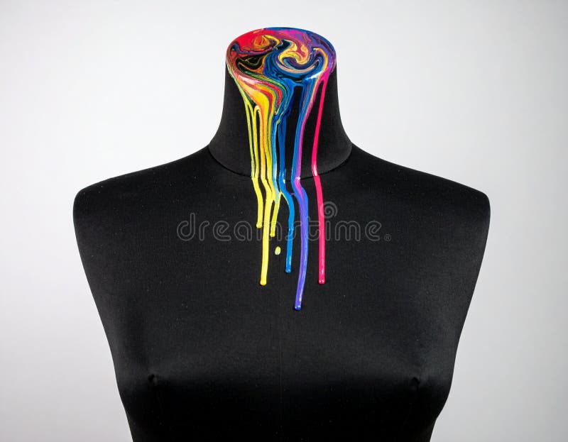 Black Mannequin in Multicolored Pattern Dripping Down Its Top. Stock ...