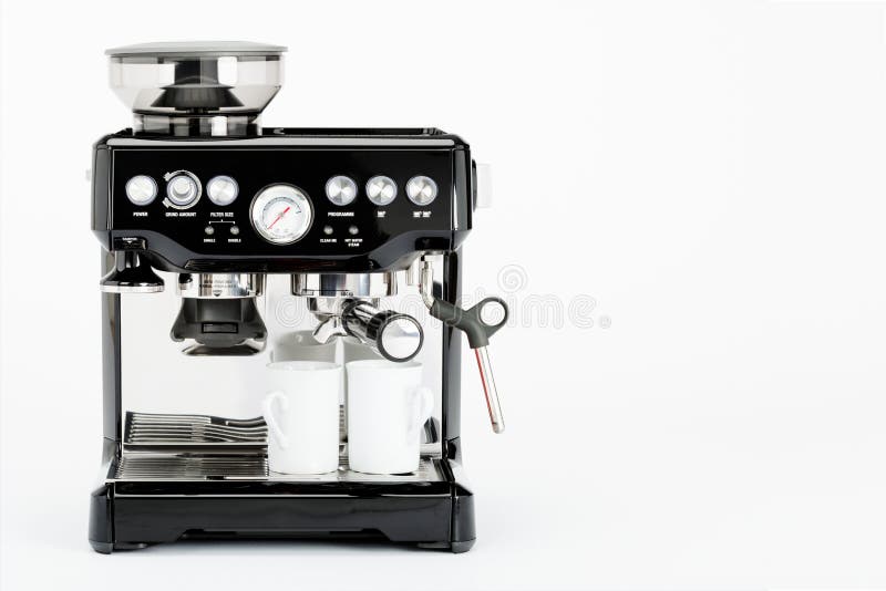 Black Manual Coffee Maker with Grinder and Falling Coffee Beans on ...