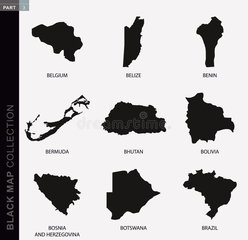 Black Map Collection, Black Contour Maps of World Stock Vector ...