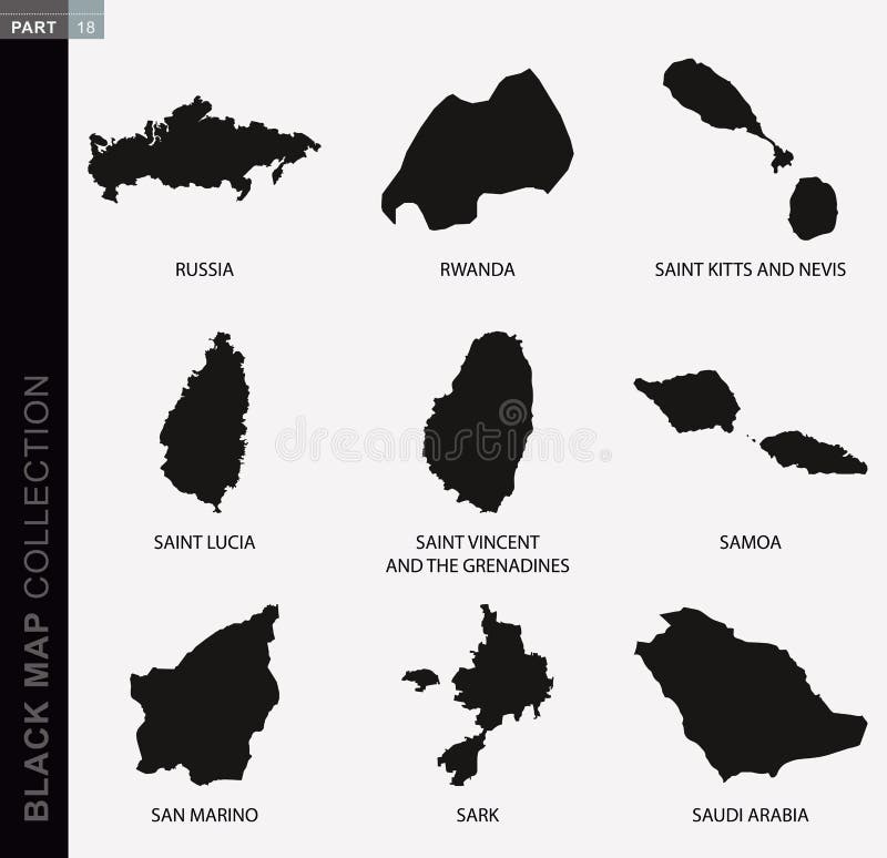 Black Map Collection, Black Contour Maps of World Stock Vector ...