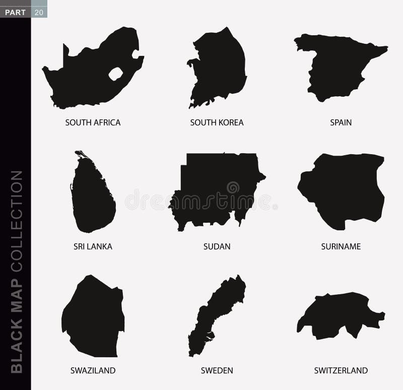 Black Map Collection, Black Contour Maps of World Stock Vector ...
