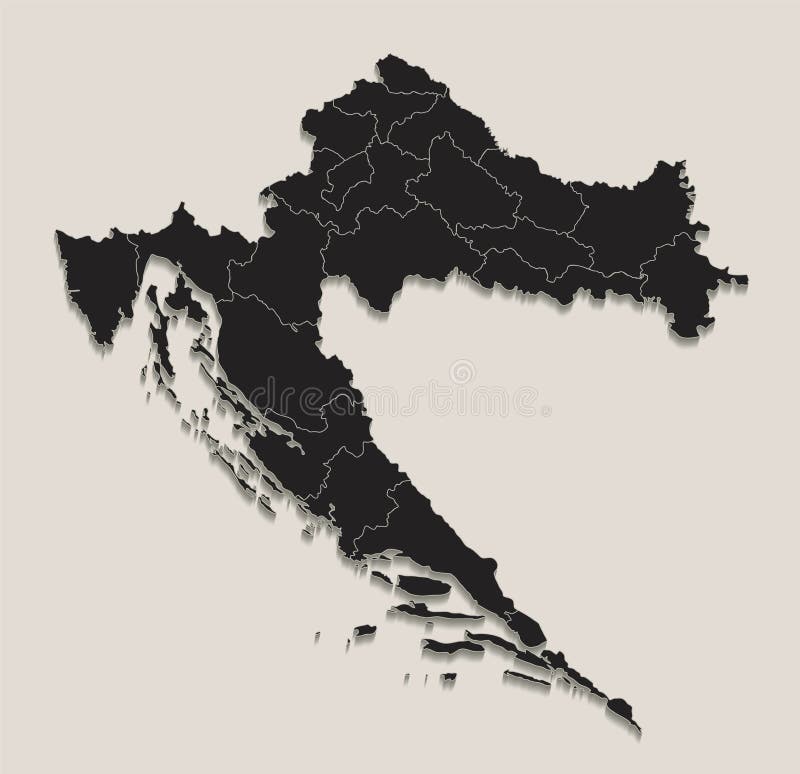 Blank Map of Croatia. Departments and Regions of Croatia Map. High ...