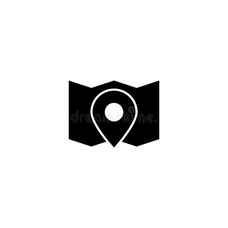 Black Map Icon with Location Pin, Symbolizing Navigation, GPS Direction ...