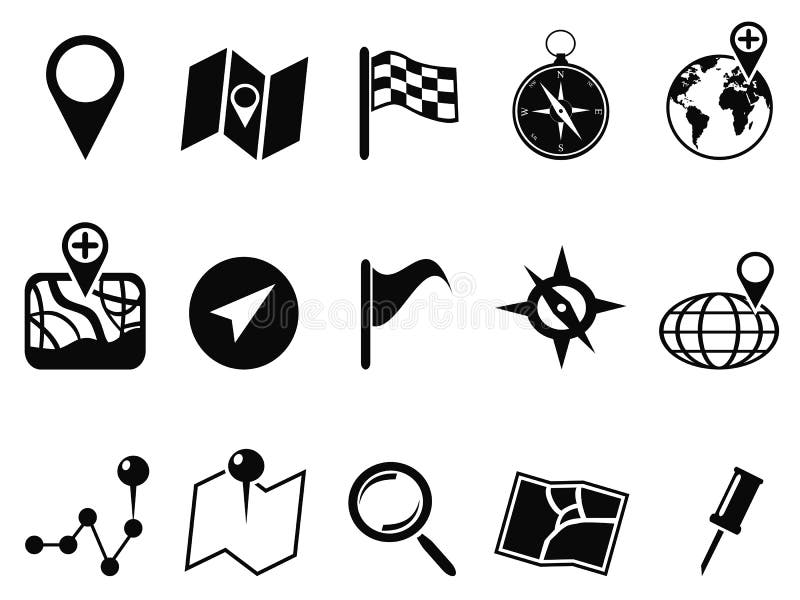 Black map icons set stock vector. Illustration of compass - 59437985