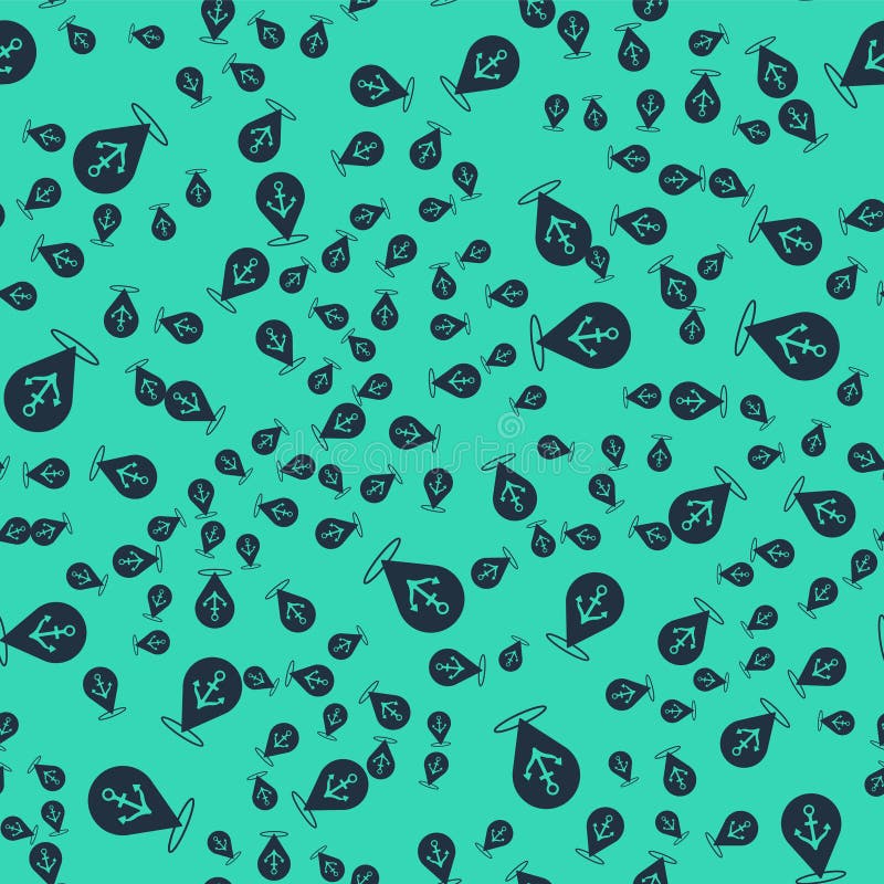 Black Map Pointer with Anchor Icon Isolated Seamless Pattern on Green ... Black Map Pointer with Anchor Icon Isolated Seamless Pattern on Green ...