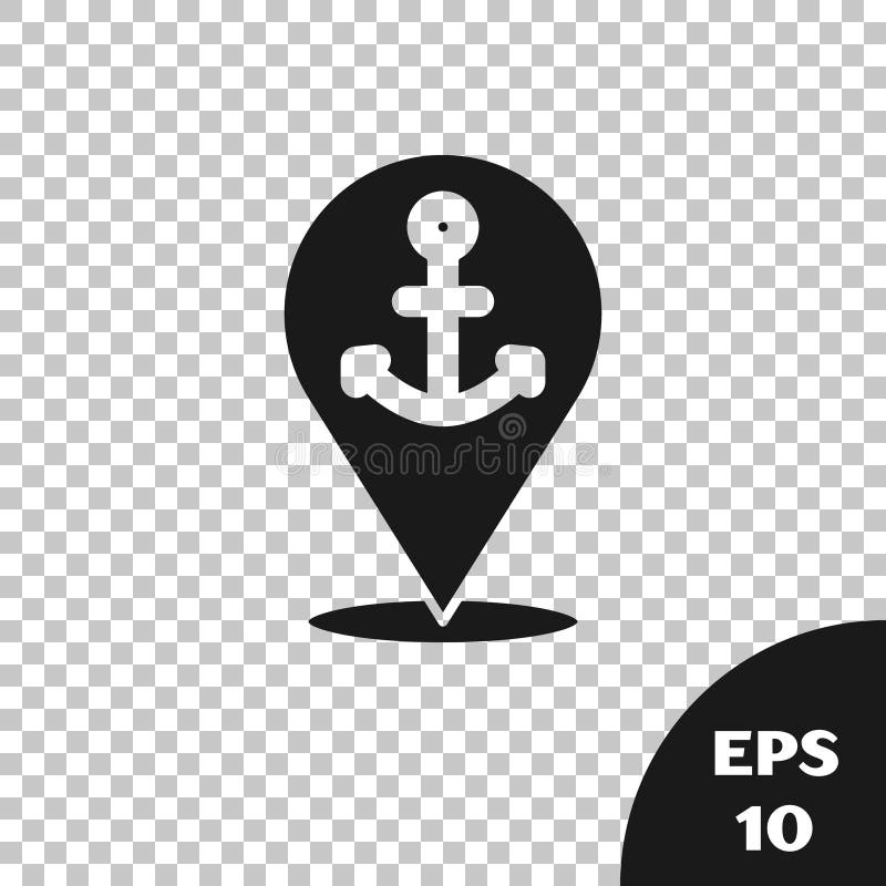 Black Map Pointer with Anchor Icon Isolated on Transparent Background ...