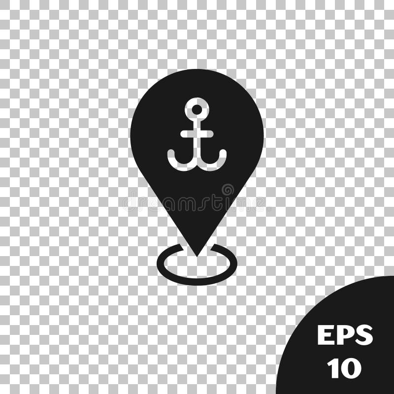 Black Map Pointer with Anchor Icon Isolated on Transparent Background ...