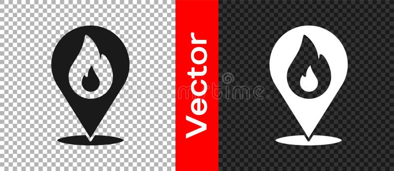 Black Map Pointer with Fire Flame Icon Isolated on Transparent ...