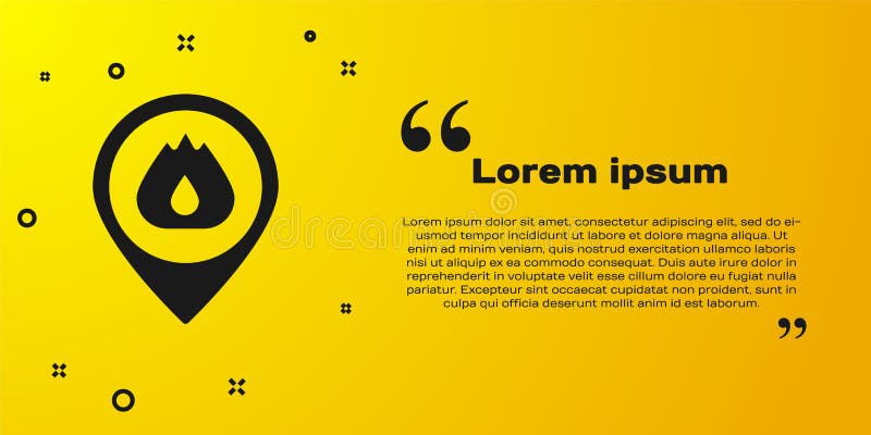 Black Map Pointer with Fire Flame Icon Isolated on Yellow Background. Fire Nearby Stock ...