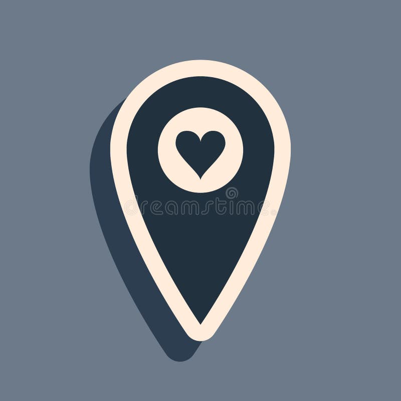 Black Map Pointer with Heart Icon Isolated on Grey Background ...