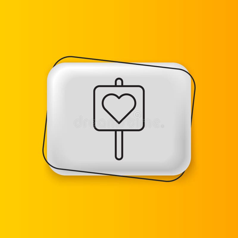 Black Map Pointer with Heart Icon Isolated on Yellow Background ...