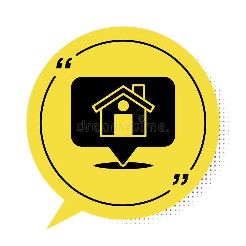 Black Map Pointer with House Icon Isolated on White Background. Home ...