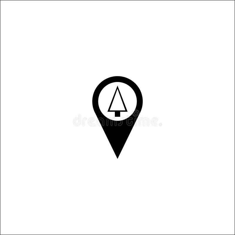 Black Map Pointer Icon with Triangle Christmas Tree on White Background ...