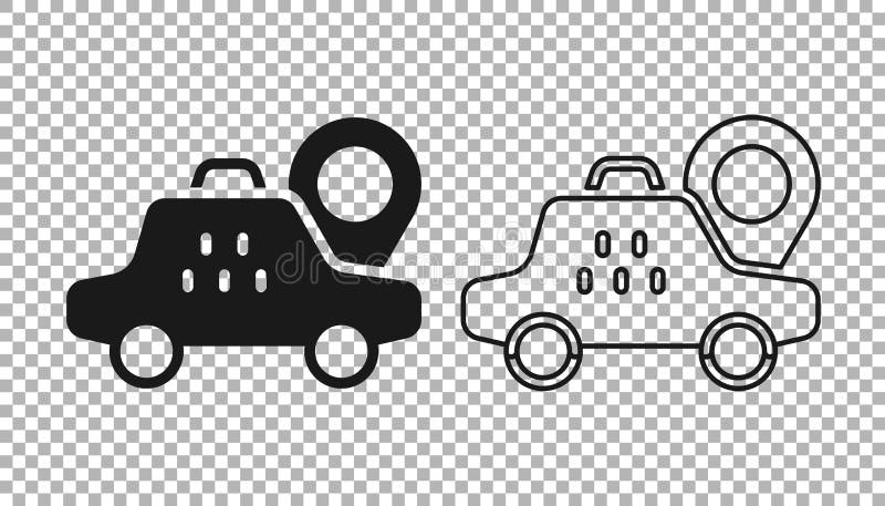 Black Map Pointer with Taxi Car Icon Isolated on Transparent Background ...