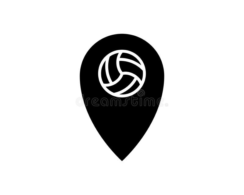 Black Map Pointer with Volleyball Ball on the White Background. Vector ...