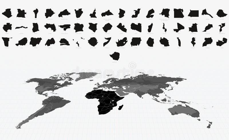 Black Maps of African Nations on a Highlighted Global Map. Big Maps ...