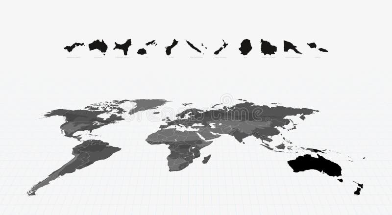 Black Maps of Oceanian Nations on a Highlighted Global Map. Big Maps ...