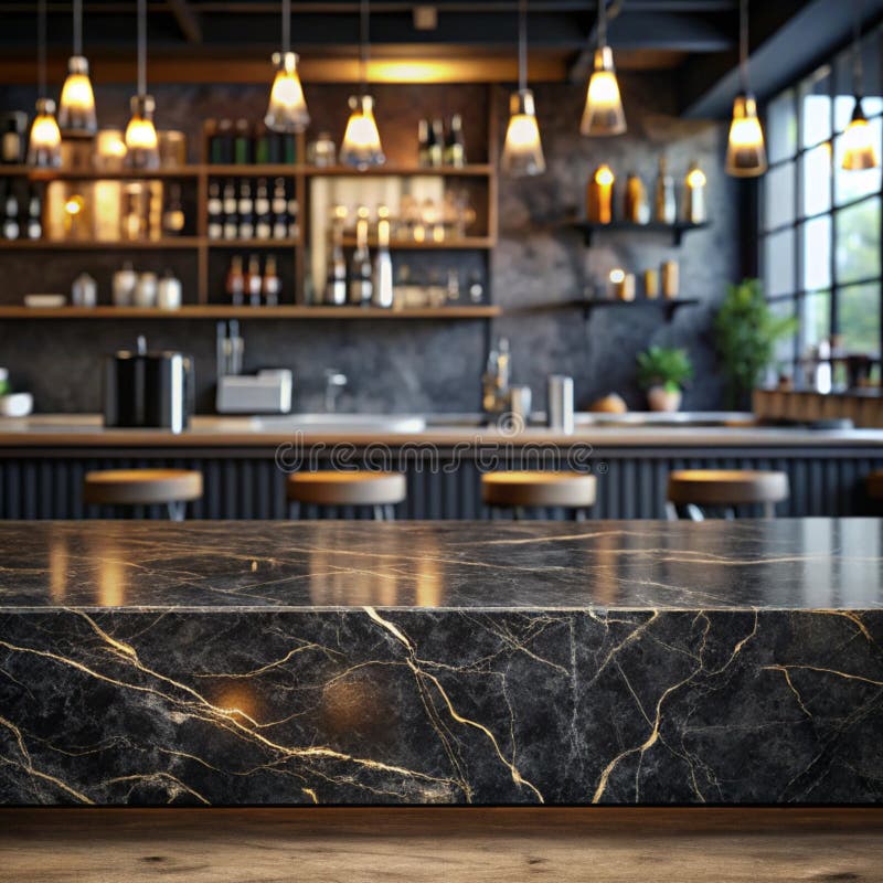 Black Marble Bar Countertop for Product Placement Stock Illustration ...