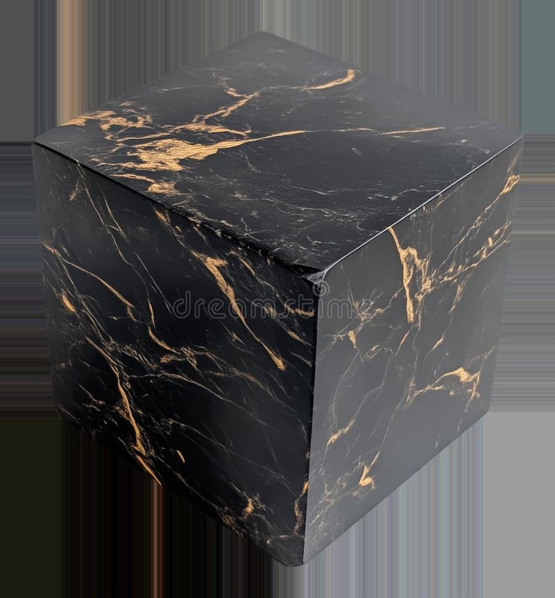 Black Marble Cube with Gold Veining on Transparent Background ...