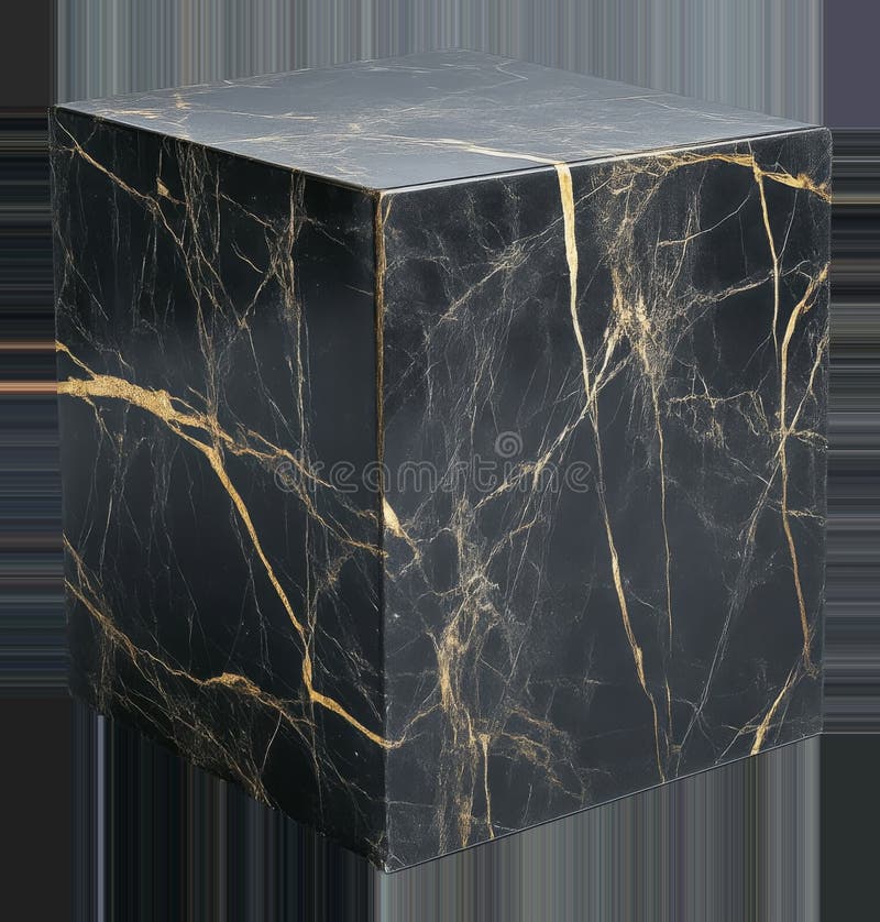 Black Marble Cube with Gold Veins Stock Image - Illustration of luxury ...