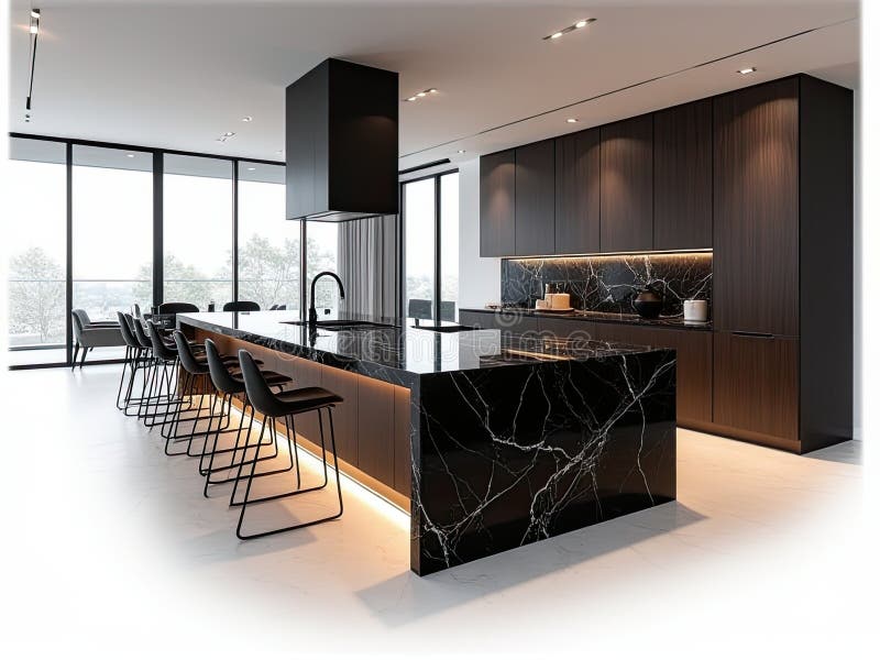 Black Marble Island with LED Lighting, Ai Stock Illustration - Illustration of marble, luxurious ...