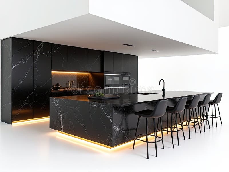 Black Marble Island with LED Lighting, Ai Stock Illustration - Illustration of luxury, sleek ...