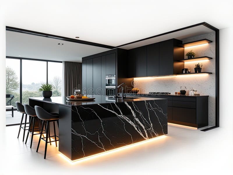 Black Marble Island with LED Lighting, Ai Stock Illustration ...