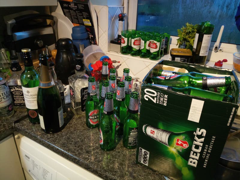 Bottles on Messy Table after Birthday Party Stock Photo - Image of ...