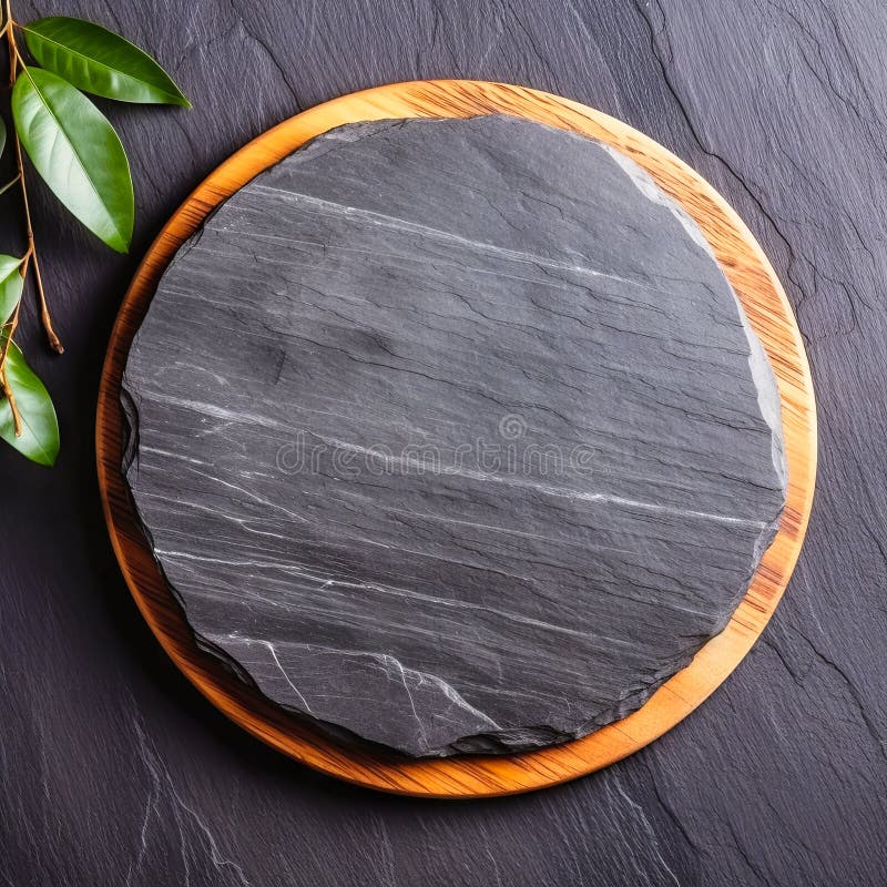 Black Marble Plate on Table Stock Photo - Image of surface, sleek ...
