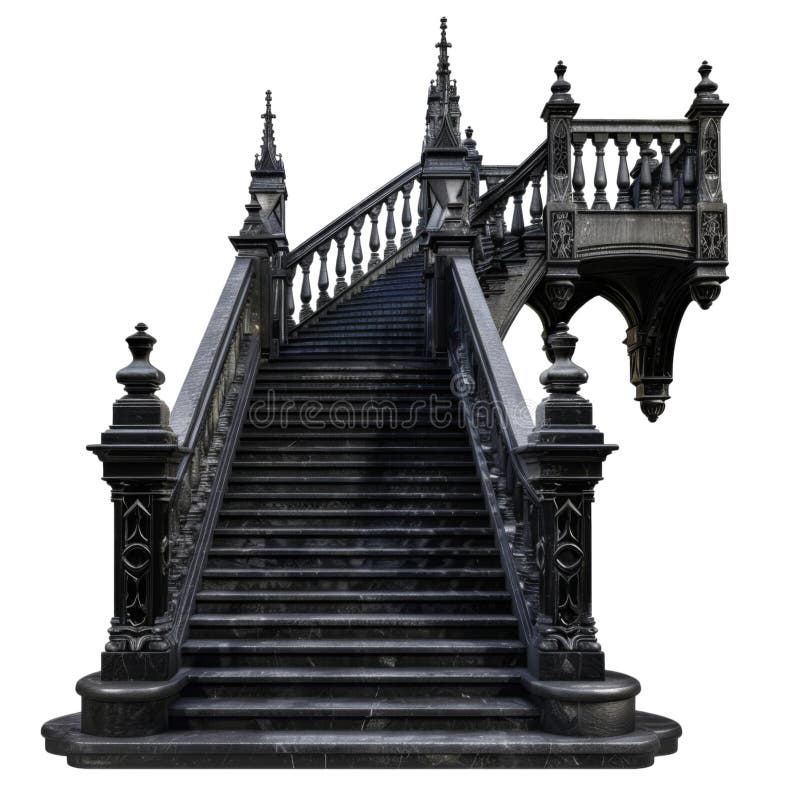 Black Marble Staircase with Ornate Railings and Gothic Architecture ...