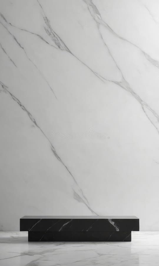 Black Marble Stand on White Marble Background. Product Stand and Podium ...