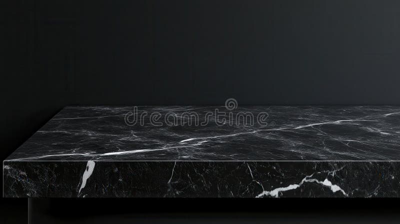 Black Marble Surface Table Against a Plain Dark Backdrop Stock ...