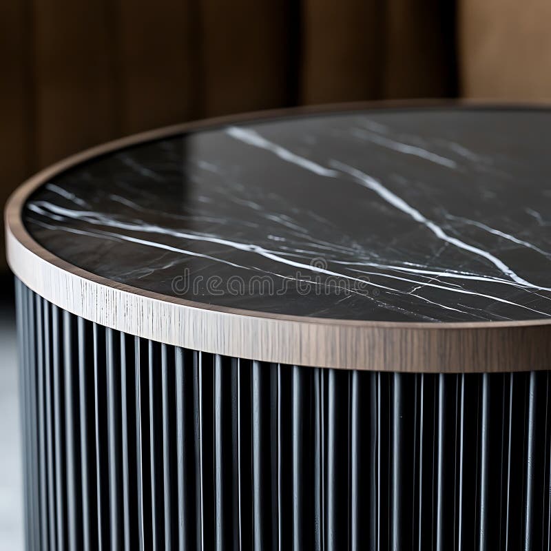 A Black Marble Table with a Wooden Rim Stock Photo - Image of furniture ...