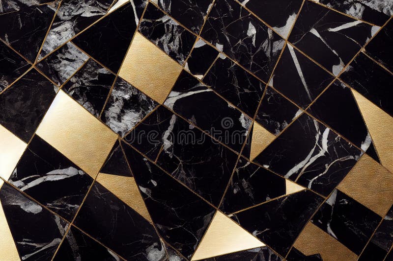 Black Marble Tile Pieces with Gold Decorative Pattern Background ...