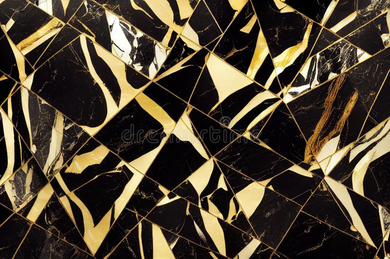Black Marble Tile Pieces with Gold Streaks Decorative Pattern ...
