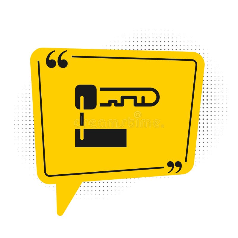 Black Marked Key Icon Isolated on White Background. Yellow Speech ...