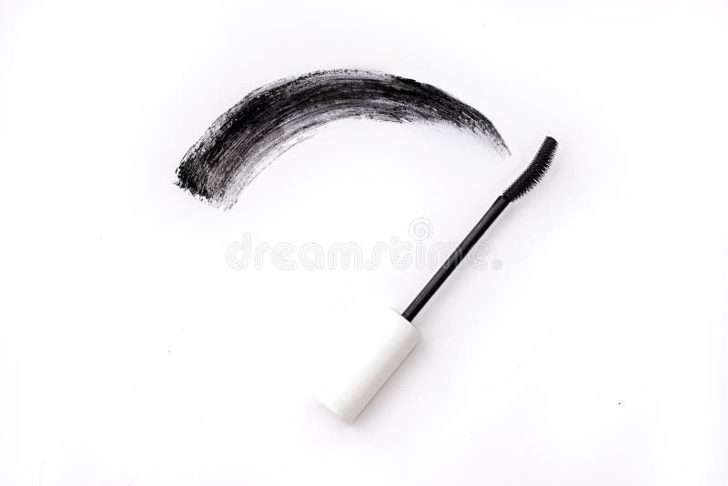 Black Mascara Smear with a Brush and a White Cap Stock Photo - Image of ...