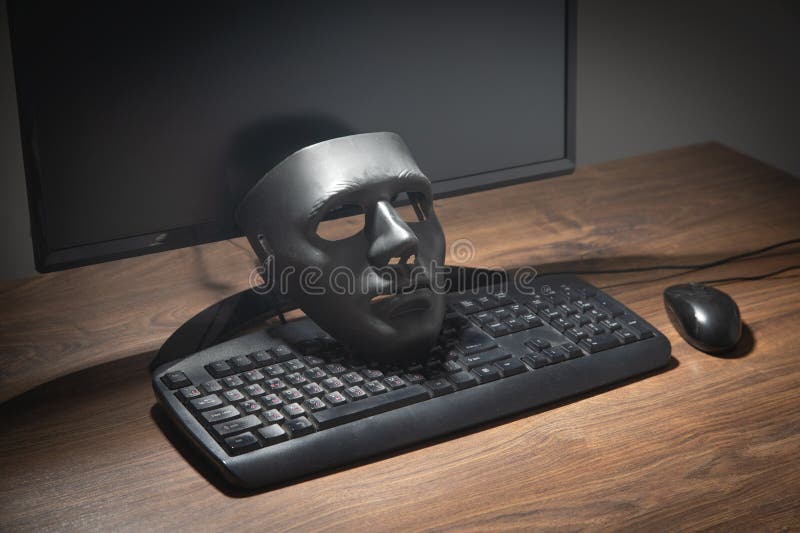 Black Mask and Computer on the Table Stock Illustration - Illustration ...