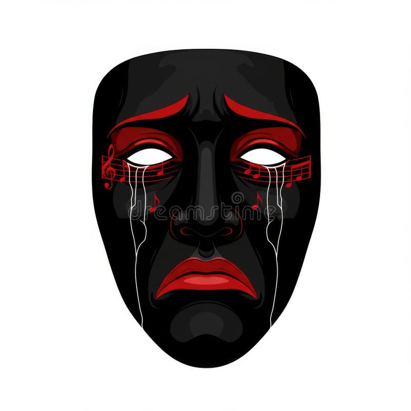Black Mask with Red Musical Notes and White Tears on White Background ...