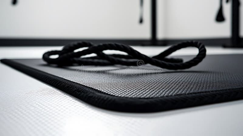 A Black Mat with a Rope on it Stock Photo - Image of technology ...