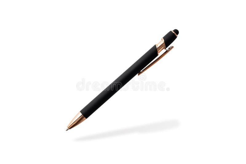 Black Matte Ball Pen Flying Isolated on White Background Stock Photo ...
