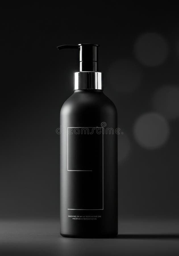 Black Matte Bottle with Silver Pump on Dark Background Stock ...